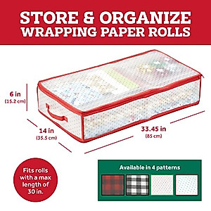ZOBER Wrapping Paper Storage Containers - 33 Inch Gift Wrapping Organizer Storage W/Interior Pockets - Fits 20 Standard Rolls of Wrapping Paper, Bows, and Ribbons