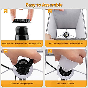 Yostyle Table Lamp Bedside Lamp with 4 USB Ports and AC Power Outlets, Alarm Clock Base w/ 5Ft Extension Cord, Square Oatmeal Fabric Lampshade Modern Accent Nightstand Lamps for Bedrooms Living Room