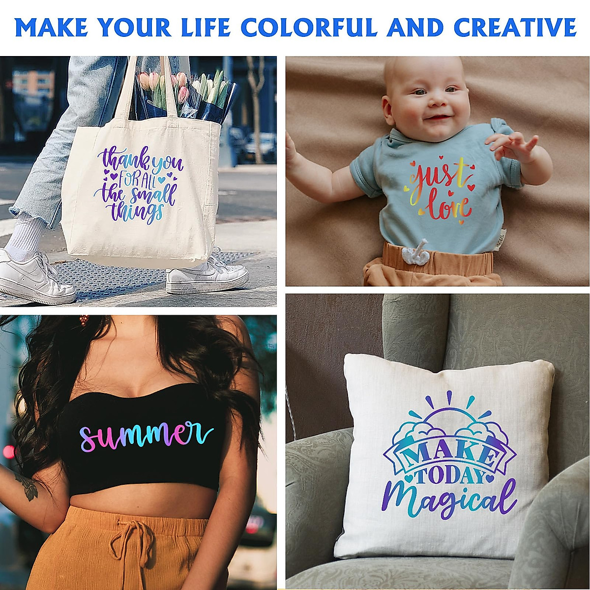 Holographic HTV Heat Transfer Vinyl HTV Vinyl Bundle – 12" x 20" 2 Sheets/Roll, 5 Rolls Easy to Cut & Weed Iron-On Vinyl for T-Shirts, DIY Projects 5 Colors Iron on Vinyl for Heat Press Machine