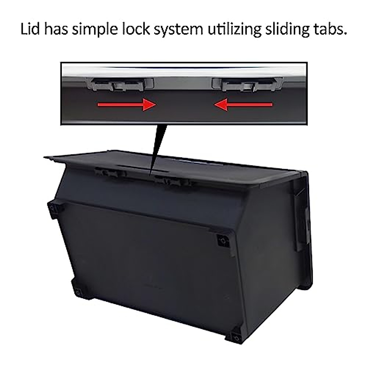 ASTAGE flip top storage bin lockable box plastic storage box with retractable lid modular stackable box storage organization - Large 2 Pack Black