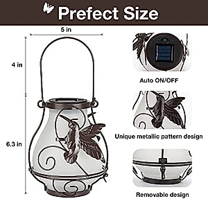 Atmosphere Making Outdoor Solar Hanging Lanterns Waterproof Metal Outside Decor Light Dynamic Simulation Flame Lamp for Lawn Patio Garden Yard Pathway with Hummingbird