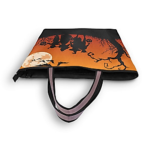 Halloween Tote Bag Halloween Tote Purse with Zipper,Halloween Tote Bag with Pocket