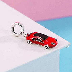 ABAOLALA Car Charm 925 Sterling Silver Toy car Charm Automobile Beads for Bracelet & Necklace (Red)