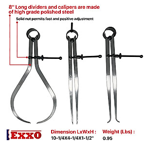 Exxo Tools | 3PC 8" Spring Divider, 8” Inside Caliper, 8” Outside Caliper Set