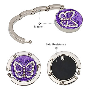 WIWAPLEX Folding Table Purse Hook Set of 4 - Metal Foldable Handbag Hanger Womens Bag Storage Hanging for Office Restaurant Desk (Butterfly)