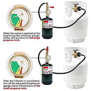 New Updated with Pressure Gauge 36" Propane Refill Adapter Hose,350PSI High Pressure Camping Grill(QCC/Type1 Inlet) 1LB Propane Gas Tank Adapter Connector with ON-Off Control Valve