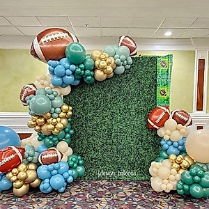 Football Balloons Arch Garland Kit 150PCS Dark Green Dusty Blue Sand White Balloons Rugby Mylar Balloons for Boho Super Bowl Eagle First Touch Down Birthday Party Baby Shower Decoration