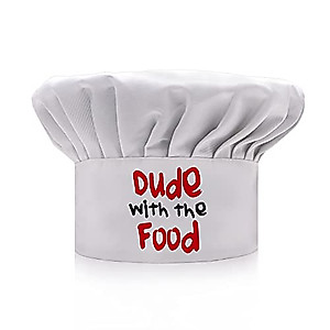 AGMDESIGN Funny Chef Hat, Dude with The Food, Funny BBQ Chef Wear, Adjustable Kitchen Cooking Hat for Men & Women White