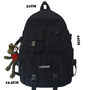 Joyee Nylon Backpack Travel Mesh Student School Bag Laptop Bags . (Black with frog pandant)