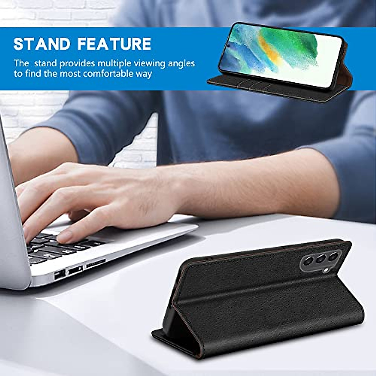 ZZXX Samsung Galaxy S21 FE Wallet Case with [RFID Blocking] Card Slot Stand Strong Magnetic Leather Flip Fold Protective Phone Case for Samsung Galaxy S21 FE 5G Case Wallet(Black-6.4 inch)