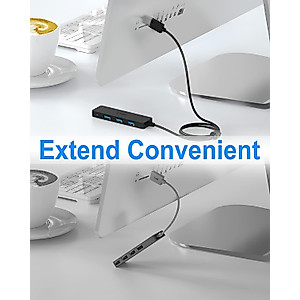 Aceele 6 in 1 USB 3.0 Hub Bundle of 4 in 1 USB 3.0 Hub, 4ft Extended Long Cable, Ultra-Slim Multiport Expander for Desktop Computer PC, Laptop, Chromebook, Mac Mini, iMac, PS4, Flash Drive Data