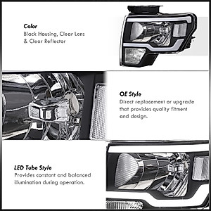 AJP Distributors LED DRL Tube Bar Driving Head Lights Lamps Halogen Bumper Signal Housing Assembly Pair Left+Right Compatible/Replacement For F-150 F150 2009 2010 2011 2012 2013 2014 09 10 11 12 13 14