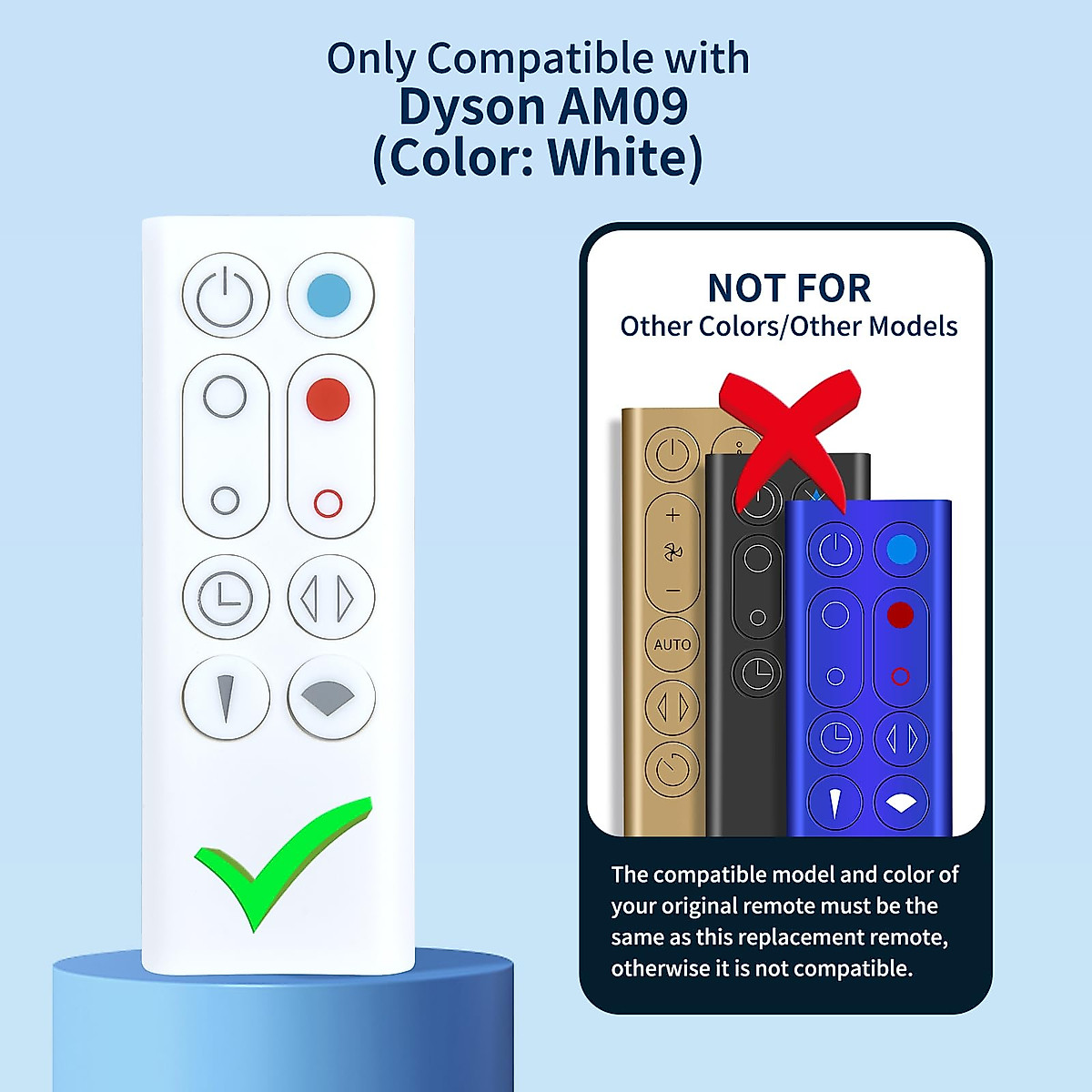 New Replacement Fan Remote Control Compatible for Dyson AM09 Hot + Cool Heater Tower Fan （Part Number: 966538-01）