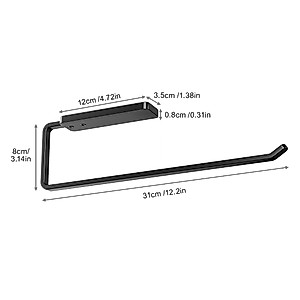Paper Towel Holder Under Cabinet, Wall Mounted Paper Towel Holder No Drilling, Adhesive Under Cabinet Paper Towel Holder, Black Kitchen Towel Holder, 12.2 x 3.15 x 1.38 in, Aluminum, Black