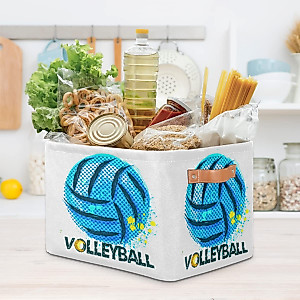 AUUXVA Storage Basket Cube Sport Blue Volleyball Large Collapsible Storage Baskets Bins with Handles Laundry Organizer for Closet Shelves Nursery Bathroom Pantry, 2 Pack