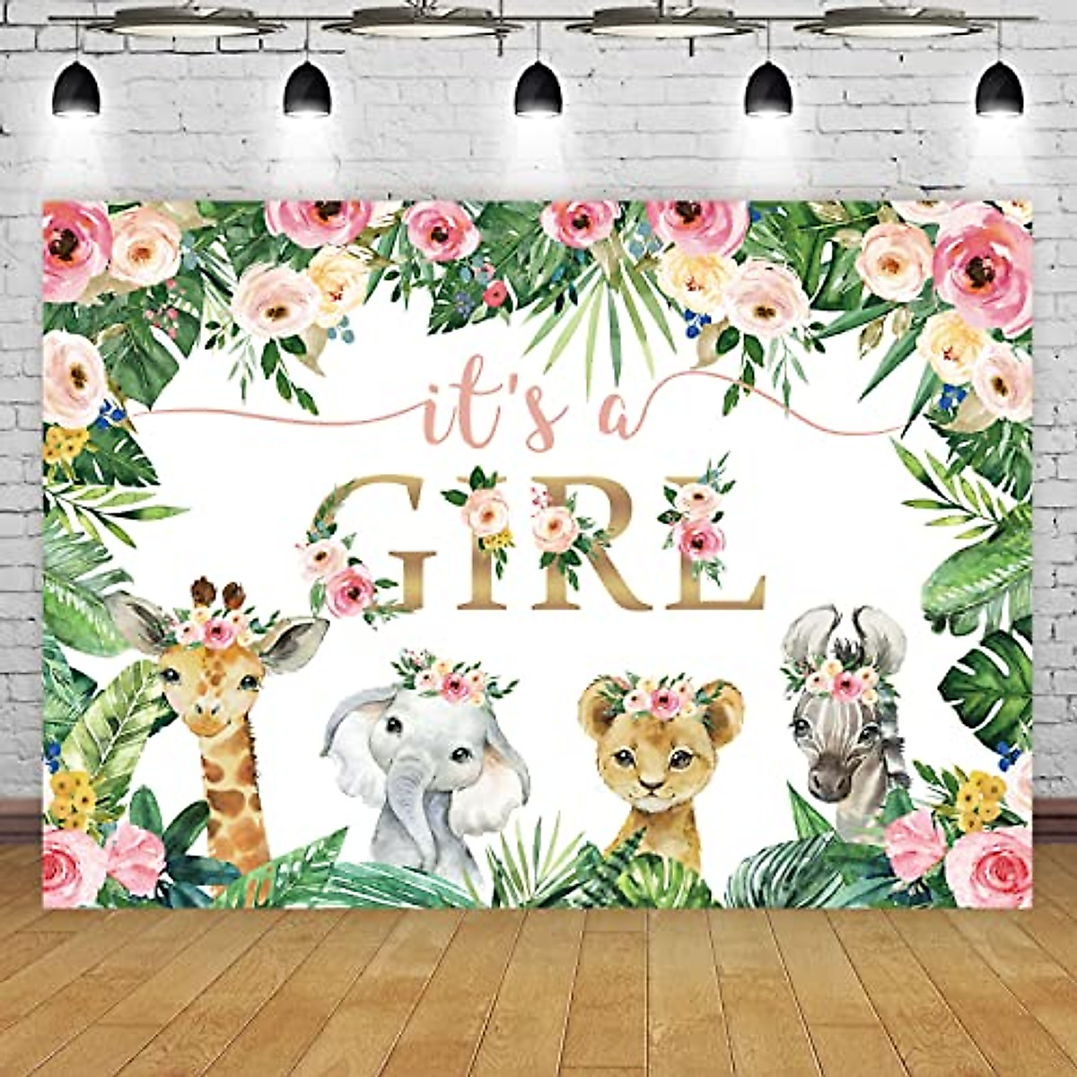 Maijoeyy 7x5ft Safari Baby Shower Decorations for Girl Baby Shower Party It’s a Girl Baby Shower Backdrop Safari Animals Girl Baby Shower Backdrop for Photography