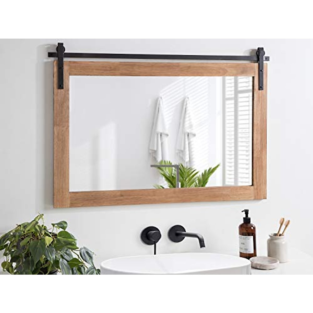Kate and Laurel Samuels Rustic Wood Framed Wall Mirror, 37.5 x 26.75, Rustic Brown and Dark Charcoal, Functional Farmhouse Mirror for Display