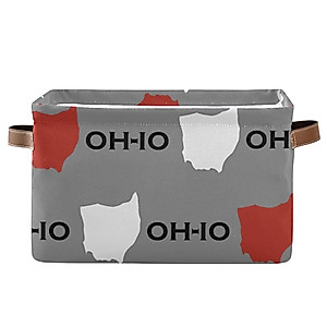 Oh-io State Storage Bin with Handle,Rectangular Foldable Storage Basket Large Storage Collapsible for Shelves Closet Bedroom Living Room