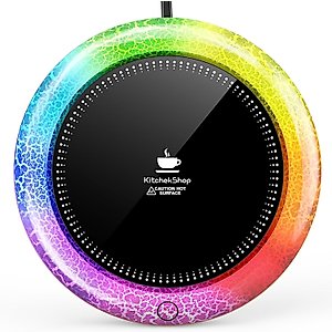 KitchekShop Coffee Mug Warmer with 7 Color Lights - Fastest Heating & Highest Temperature, Auto On/Off Gravity-Induction Coffee Cup Warmer for Desk, Smart Electric Beverage Warmer for Coffee, Tea
