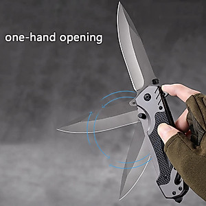 IOCBYHZ Pocket Knife, Stainless Steel Tactical Folding Knife, Outdoor Survival Folding Pocket Knife/Rescue Knife 4'' Blade with Liner Lock Pocketclip, Ideal for Hiking Camping Hunting Fishing EDC