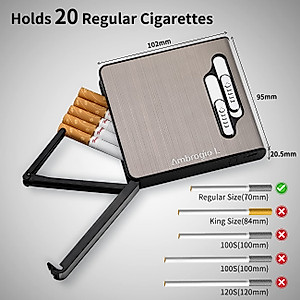 Ambrogio.L Full Pack 20 Regular Cigarettes Case Box Automatic Ejection Holder with Dual Arc Lighter USB Rechargeable, Flameless, Windproof,Moisture-Proof,Black