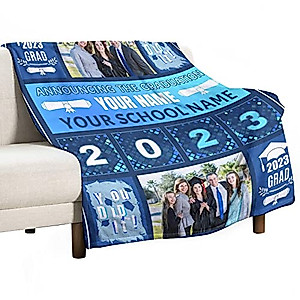Personalized 2023 Graduation Blanket Gifts with Photos Name, 50"x60" Flannel Fleece Throw Blanket Soft, Lightweight, Comfortable, Warm, Funny Graduation Gifts for Her Him