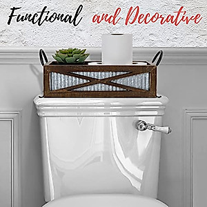 Autumn Alley Farmhouse Toilet Paper Basket for Back of Toilet - Farmhouse Toilet Paper Holder, Organizer and Toilet Paper Basket - Tank Topper Basket Holder, Farmhouse Rustic Home Decor, Brown