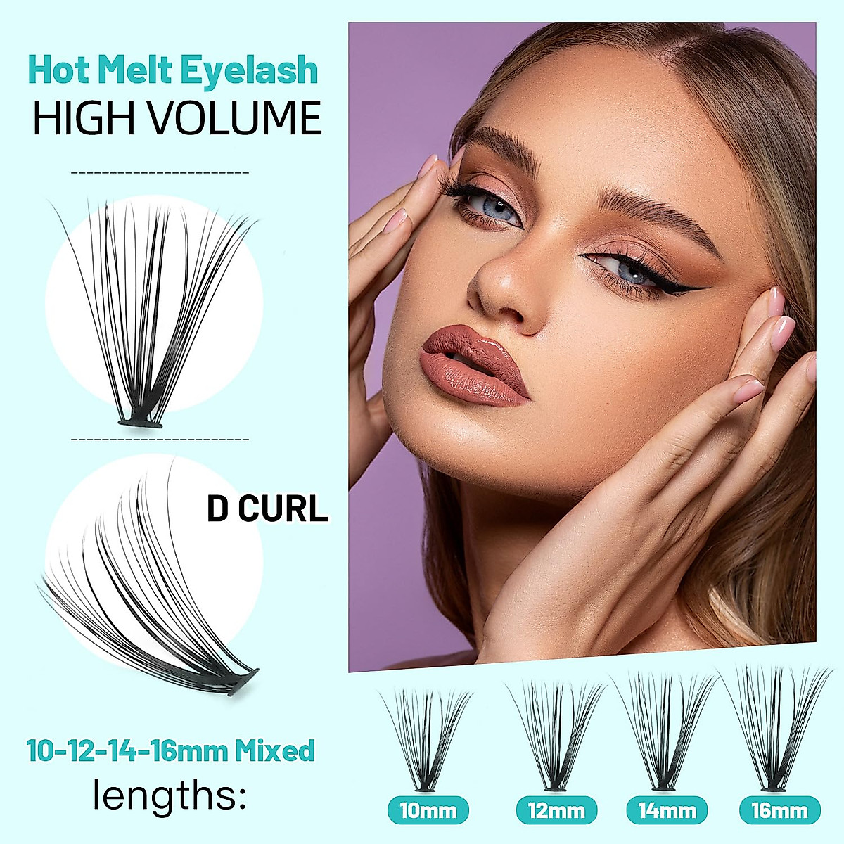 Hannahool 200Pcs 20Roots Individual False Lashes Mixed 8-10-12-14mm/9-11-13-15mm/10-12-14-16mm/16-18mm/18-20mm 0.07 Thickness Natural Cluster Lashes Makeup Volume Eye Lashes Extensions (10-12-14-16mm)