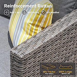 ovios Patio Furniture Set 5-Pieces Outdoor Wicker Sofa Couch with Comfortable Cushions Rattan Conversation Set for Backyard Deck Porch, Dark Grey