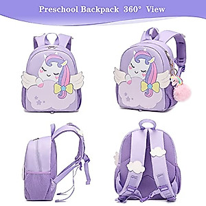 Toddler Backpack Cute Unicorn Little Kids Backpacks for Girls Preschool Backpack Kindergarten Bookbags With Chest Strap Anti-lost Safety Leash (Little Backpack-Purple) One Size