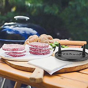 Cast Iron Hamburger Press - Heavy-duty Patty Maker Burger Meat Press Mold with Wooden Handle,7-Inch Round