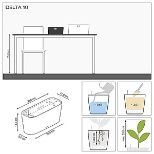 Lechuza 15460 Delta 10 Indoor and Outdoor Use, 12" x 4" x 5", Self Watering Planter, 30cm, White High Gloss