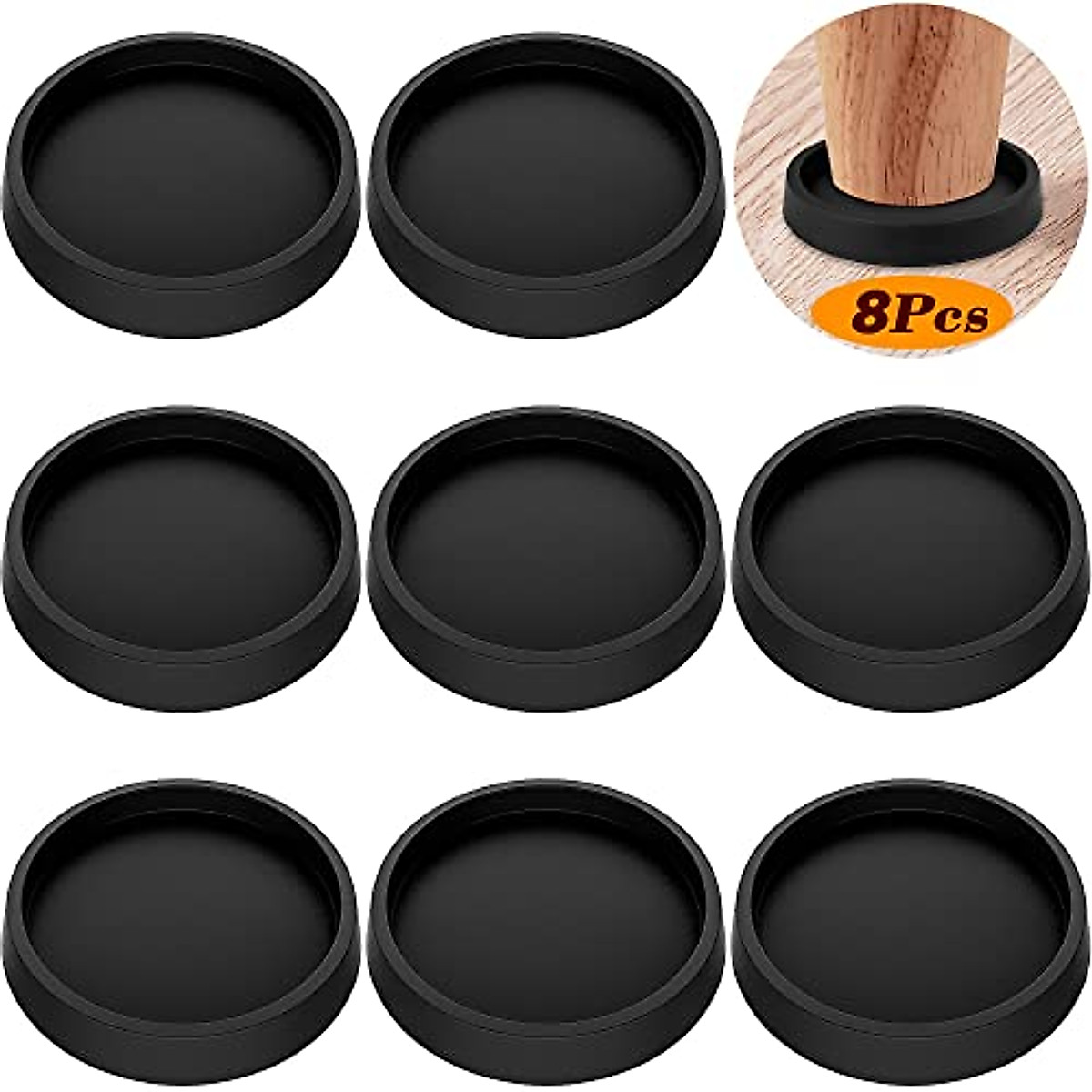 Furniture Leg Coasters 8Pcs Caster Cups 2.5”Non Slip Rubber Pads Hardwood Floors Protectors for Sofa Bed Piano Chair Leg Anti Slide Floor Protector