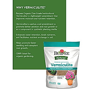 Burpee Organic Horticultural Add to Potting Soil | Ideal for Seed Starting, Water Retention and Plant Propagation | 100% Natural | 8 Quart, 1-Pack, Vermiculite (8qt)