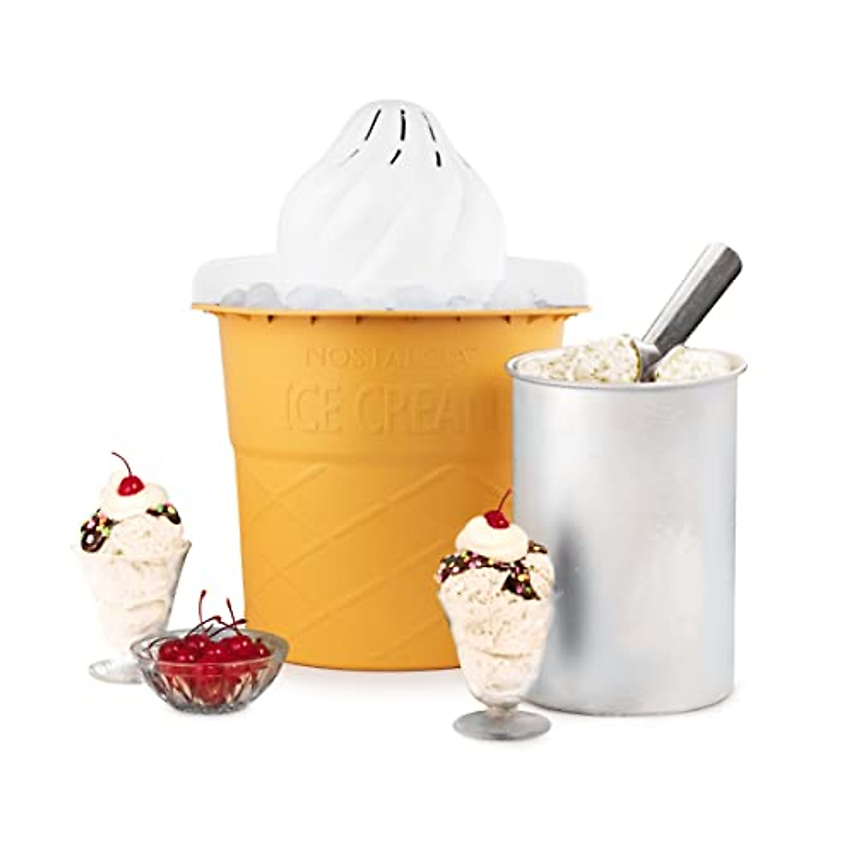Nostalgia Electric Ice Cream Maker - Old Fashioned Soft Serve Ice Cream Machine Makes Frozen Yogurt or Gelato in Minutes - Fun Kitchen Appliance - White - 4 Quart