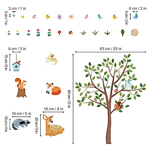 decalmile Forest Animals Tree Wall Decals Deer Squirrel Owl Wall Stickers Baby Nursery Kids Bedroom Playroom Wall Decor(Tree H: 31"))