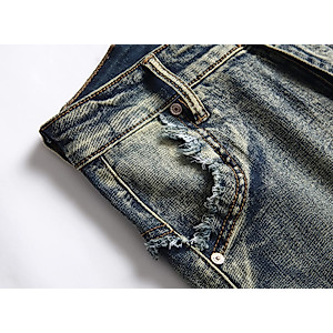 XIMXIMMTIAN Men's Biker Moto Washed Distressed Slim Fit Straight Jeans Denim (34, 2126 Blue)