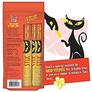 Tiki Cat Stix Wet Mousse Treats, Single Serve Indulgent Lickable Treat or Dry Food Topper, with Salmon in Creamy Gravy, 3 oz. Pouch (Pack of 6)