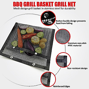 Grill Mesh BBQ Bags LARGE and MEDUIM - Reusable, Non-Stick Barbecue Grilling Pouches - Heat-Resistant, Easy to Clean Accessories - Ideal for Outdoor Electric, Gas, Charcoal Grills | Set of 2