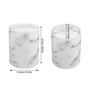 MAGICLULU Shake Lid Trash Can Marble Wastebasket Office Trash Can Marble Garbage Can Vanity Waste Bin Bathroom Garbage Basket Marble Design Trash Can Round Trash Can Car Wastebasket White Pp