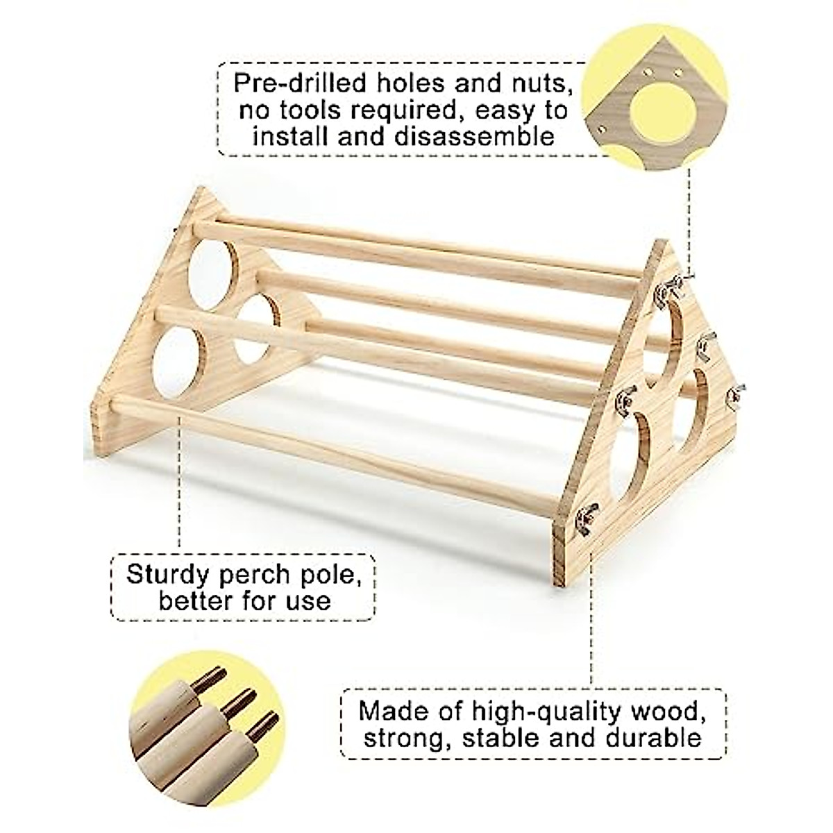 Chicken Perch Wooden Chicken Roosting Bar- Small Baby Chick Stand Training Perch Chicken Toys Strong Handmade Chicken Jungle Gym for Brooder, Coop, Hens, 15.5" x 10.6" x 7"