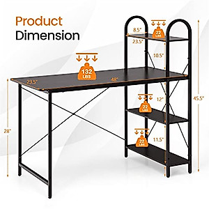 ZGJHFF Reversible Computer Desk Study Workstation Home Office Reversible 4 Tier Bookcase Multifunctional Desk