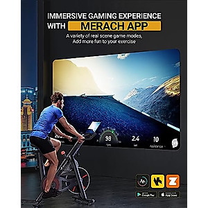 MERACH Exercise Bike, Bluetooth Stationary Bike for Home with Exclusive APP, Indoor Cycling Bike with Magnetic Resistance, 330lbs Weight Capacity, iPad Holder