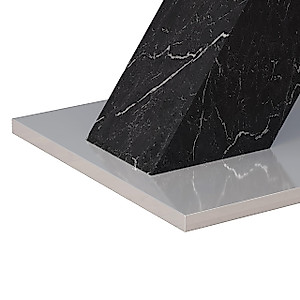 Mcltopz Extendable Marble Dining Table, Marble Dining Table for 4-6, Expandable Dining Table with White Faux Marble Top and X Crossed Pedestal Base, Rectangular Kitchen Table for Dining Room Kitchen