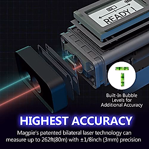 The First Bilateral Laser Measurement Tool - MAGPIE VH-80, 262ft/80m Dual Laser Distance Meter with Bluetooth App Connection, Laser Measure with 2 Bubble Levels for Fast, Precise Results