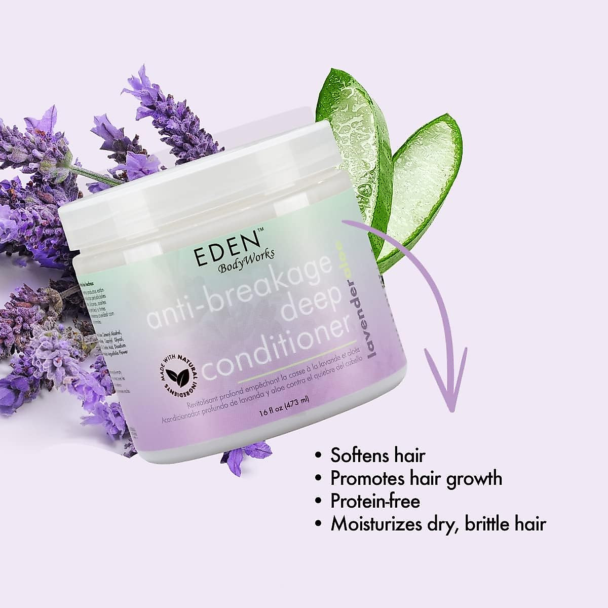 EDEN BodyWorks Lavender Aloe Anti-Breakage Deep Conditioner (16 oz) - Hair Treatment to Strengthen & Enhance Hair Elasticity