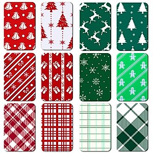 Blulu 12 Pcs Christmas Gift Card Holders, Plaid Patterns Tin Boxes Xmas Small Gift Card Box with Lids for Money Greeting Card Holiday Party Favors Gift Giving Stocking Stuffers, 4.92 x 3.15 x 0.6 Inch