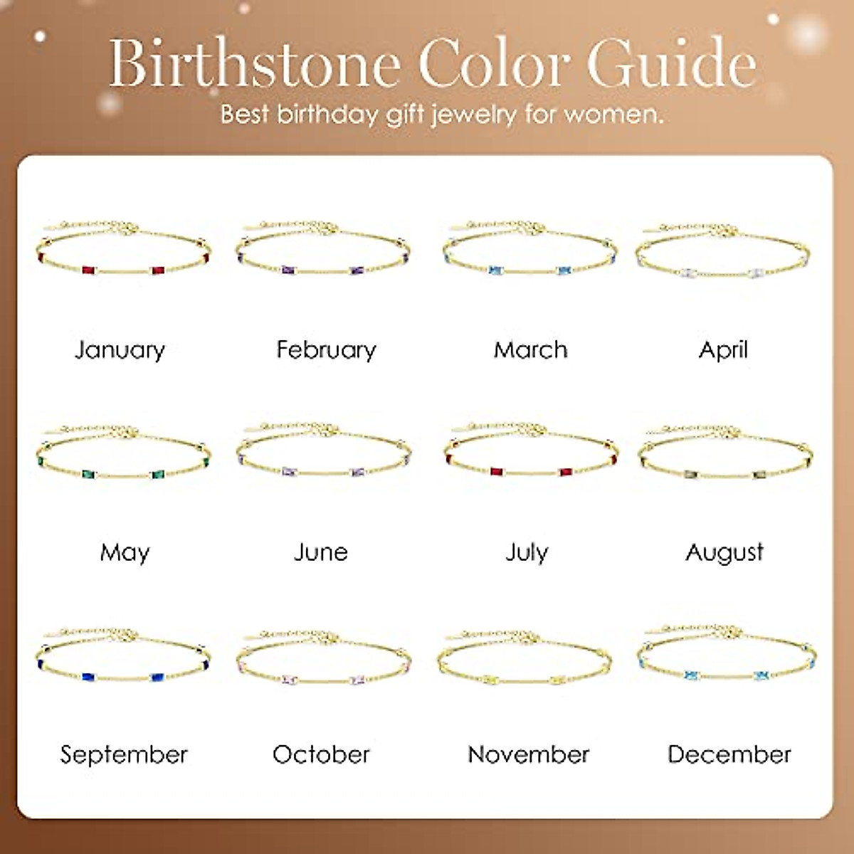 LOUISA SECRET Birthstone Bracelets for Women Girl, 925 Sterling Silver Dainty Simple Women Charm Link Bracelet, Birthday Anniversary Jewelry Gifts for Woman Girlfriend Mother Mom Her Wife