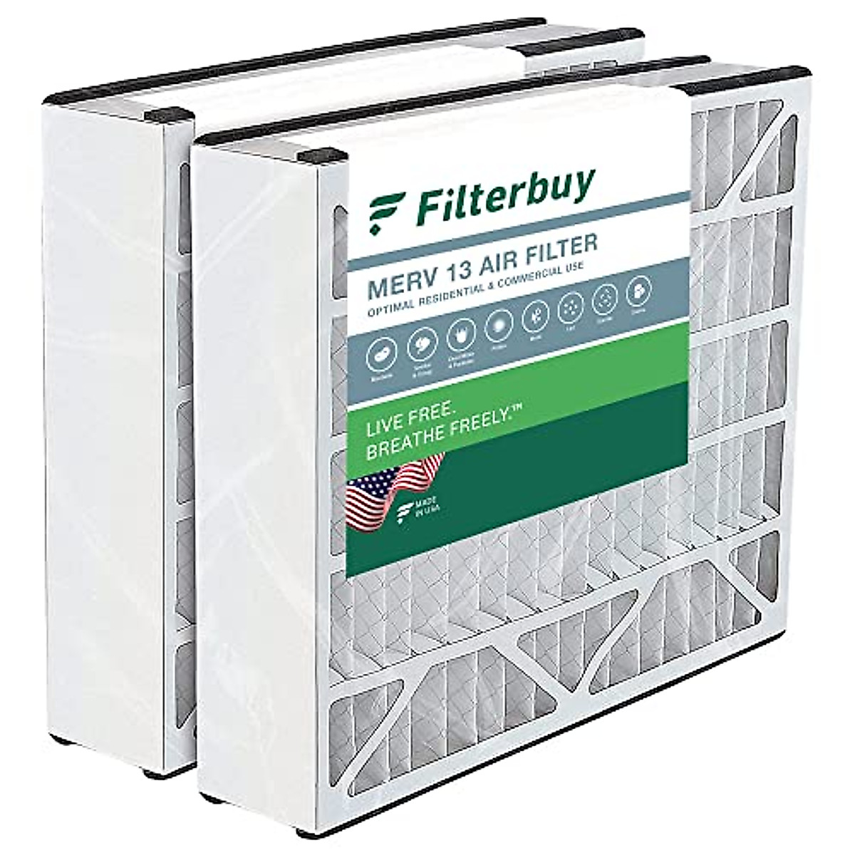 Filterbuy 20x25x5 Air Filter MERV 13 Optimal Defense (2-Pack), Pleated HVAC AC Furnace Air Filters Replacement for Trion Air Bear, Air Kontrol, Generalaire, Payne, Skuttle, and Ultravation (Actual Size: 19.63 x 24.13 x 4.88 Inches)