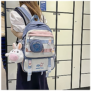 ZFOFLIK Kawaii Backpack with Cute Pin and Accessories Japanese Backpack for School Bags for Girls Bookbags for Women-blue